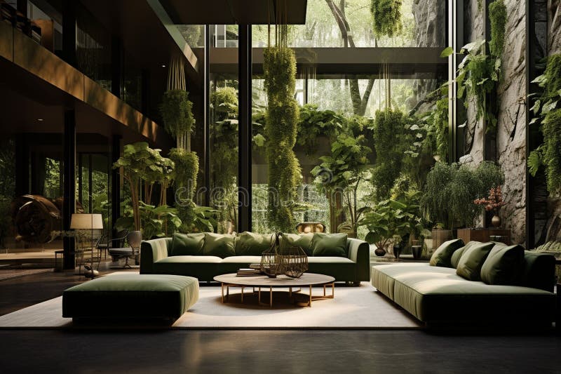 Feature the Elegance of Greenery in Interior Stock Illustration ...