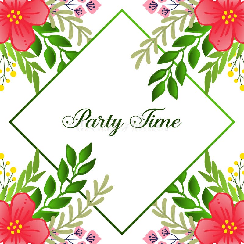 Feature Green Leafy Flower Frame, for Party Time Handwritten Text ...