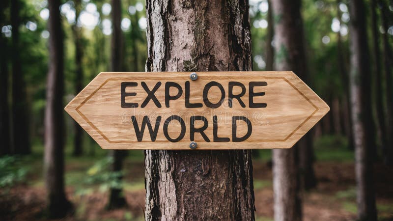 Featured Forest Background with EXPLORE the WORLD Sign Stock Photo ...