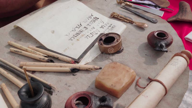 Overview of Ancient Roman Writing Instruments Close Up Stock Video ...