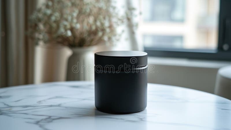 Featured is a White Marble Tabletop Topped with a Single Black Metal ...