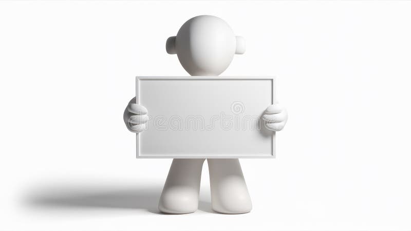 Featureless Character Showcasing White Placard with Copy-Space Stock ...