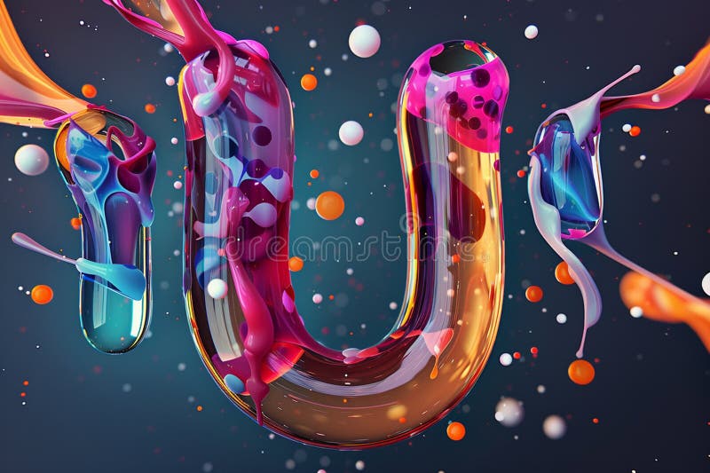 Features Abstract Glossy, Multi-colored Forms Set Against a Dark ...