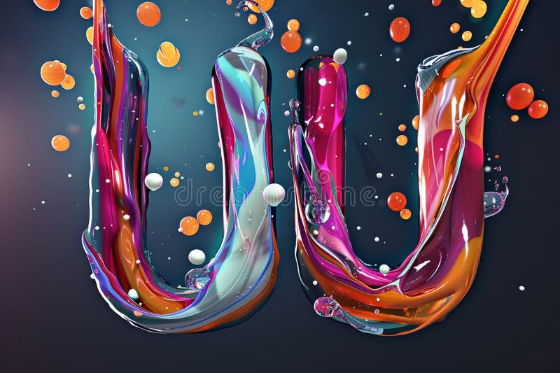 Abstract Glossy MultiColored Forms on Dark Background with Floating ...