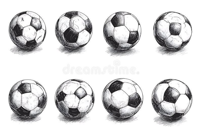 Soccer Ball Sketch Collection, HandDrawn Footballs Illustration, Sport ...