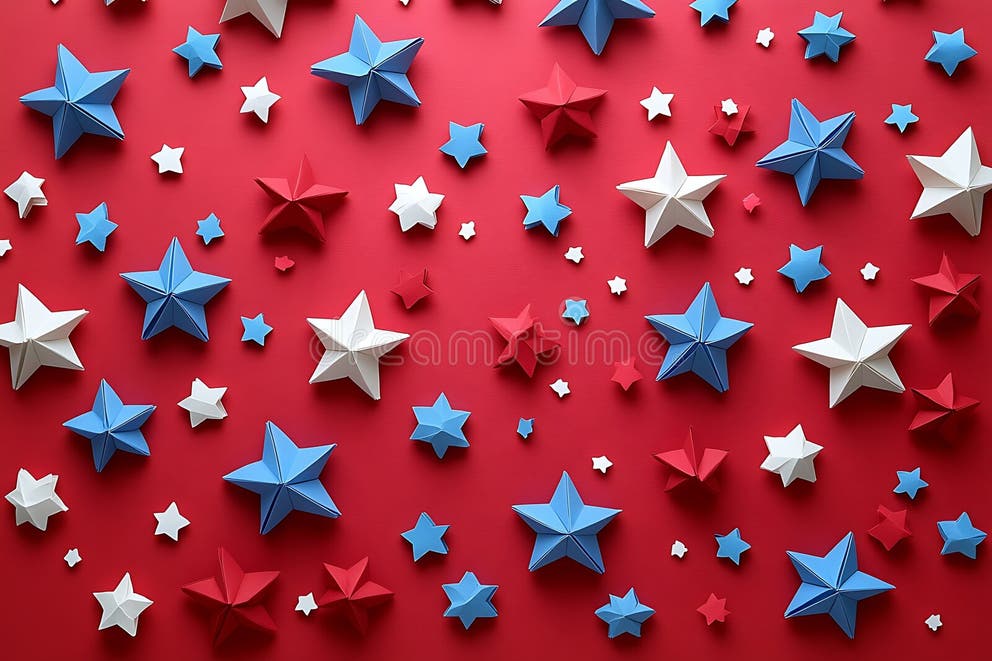 Origami Star Collection Red, White, Blue Paper Stars Arranged on a Red ...