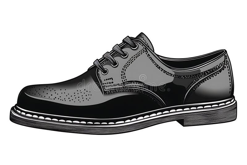 Sleek Black Leather Derby Shoe, Glossy Finish, Decorative Perforations ...
