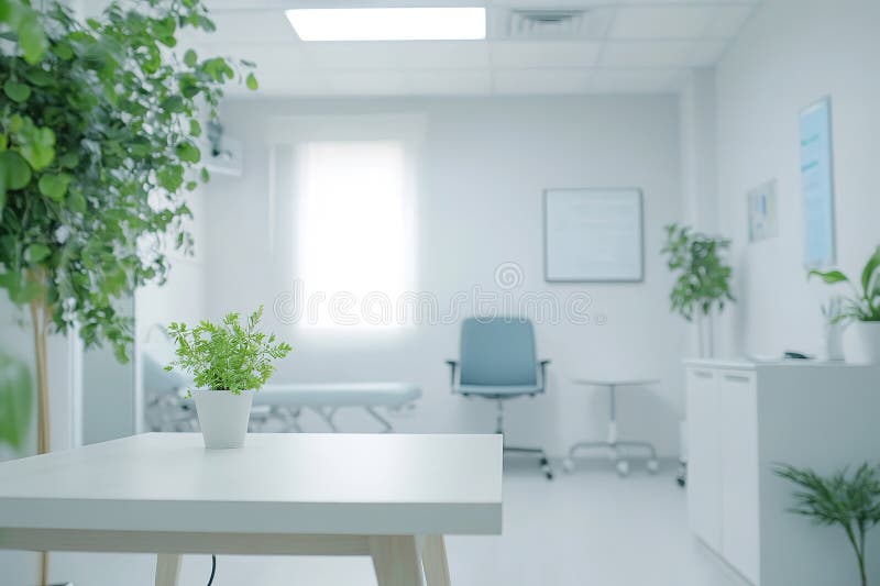 Bright, Modern, Clean Interior with Table, Plant, Bed, and White Walls ...