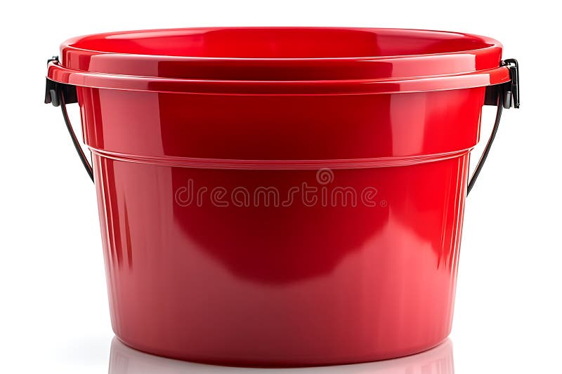 Shiny Red Plastic Bucket, Circular Form, Container with a Silver Handle ...