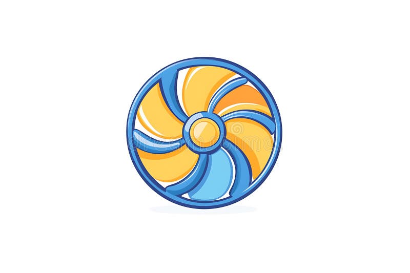 Stylized Circular Pinwheel Design with Blue Outline and Yellow Orange ...
