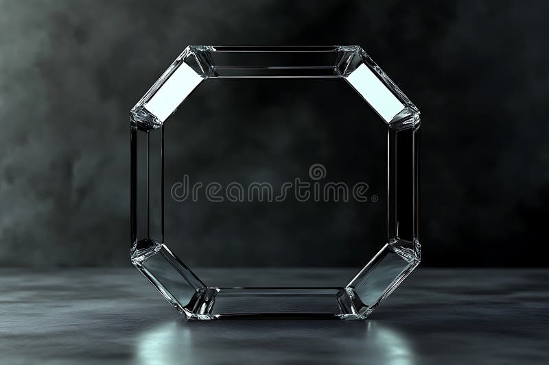 Octagon Clear Glass Figure on Concrete Surface, Reflective, Modern ...