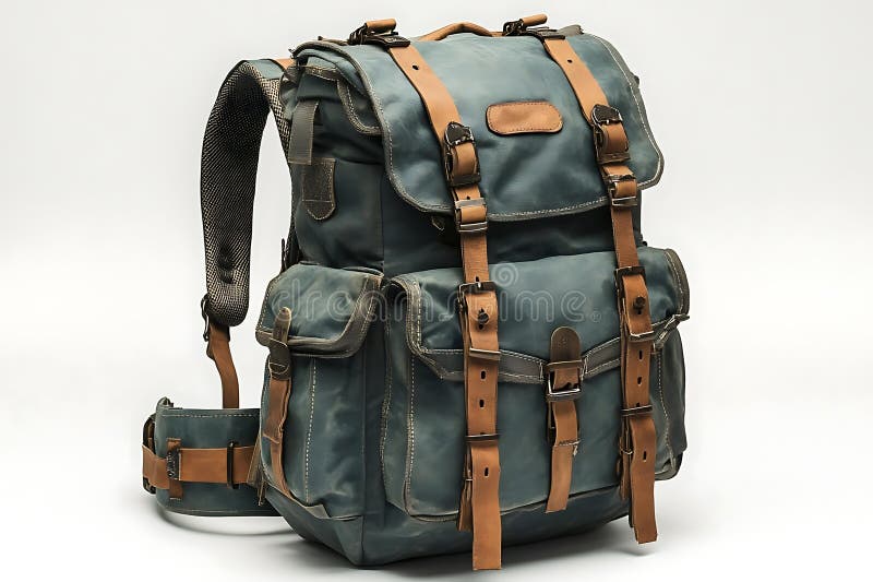 Dark Teal Canvas Backpack with Leather Straps and Silver Buckles on ...