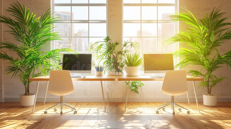 It Features a Double Desk, Matching Chairs, Computer Screens, and ...