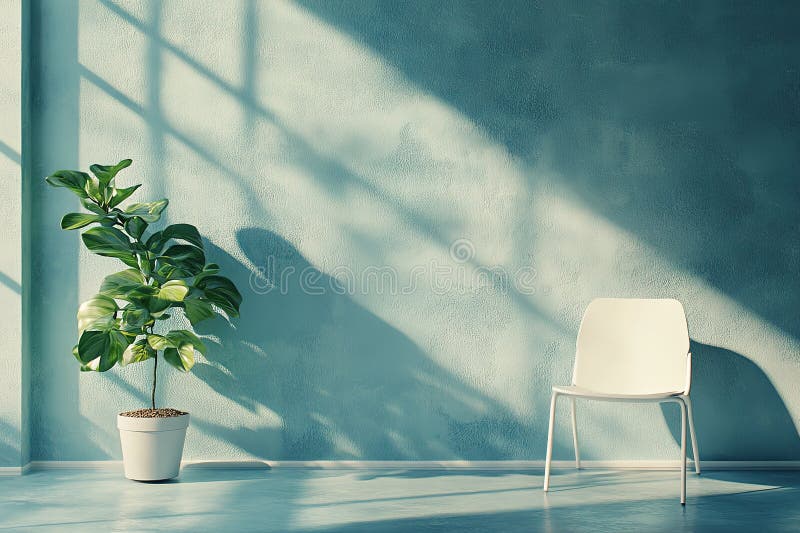 Minimalist Teal Interior Fiddle Leaf Fig, White Chair, Sunlight ...