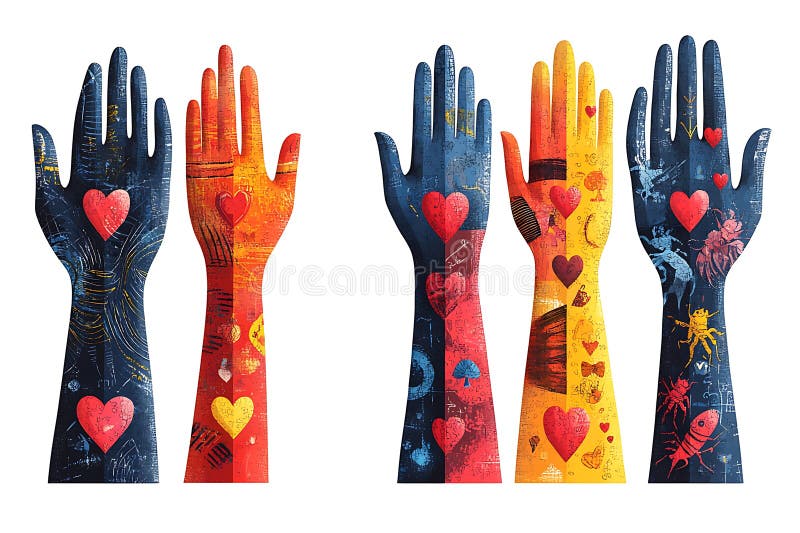 Diverse Hands Artistically Decorated with Hearts, Insects and Unique ...
