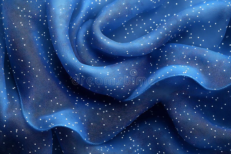 Flowing Blue Fabric Texture with White Dots, Abstract Material ...