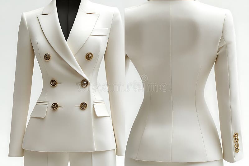 Cream Suit Jacket with Gold Buttons Front and Back View on White ...