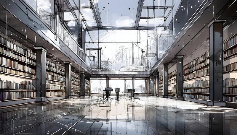 The Features a Futuristic Scene of an Industrial Librarys and Library ...