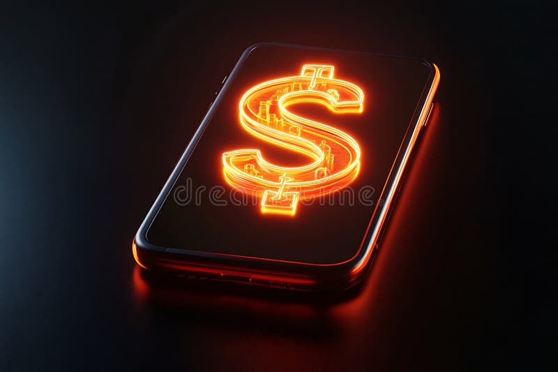 Glowing Dollar Sign on Modern Black Smartphone with Red Outline on Dark ...