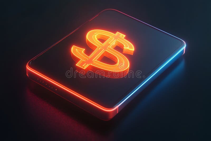 Dollar Symbol Glowing on Black Tech Device with Vibrant Neon Edges ...