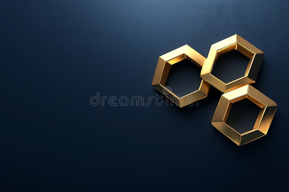 Abstract Interlocking Golden Hexagons on Dark Blue Elegant Background ...