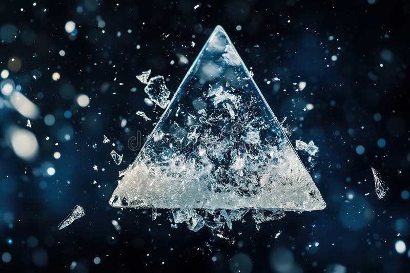 Frozen Triangle Ice Crystal Structure with Bokeh Lights Abstract Dark ...