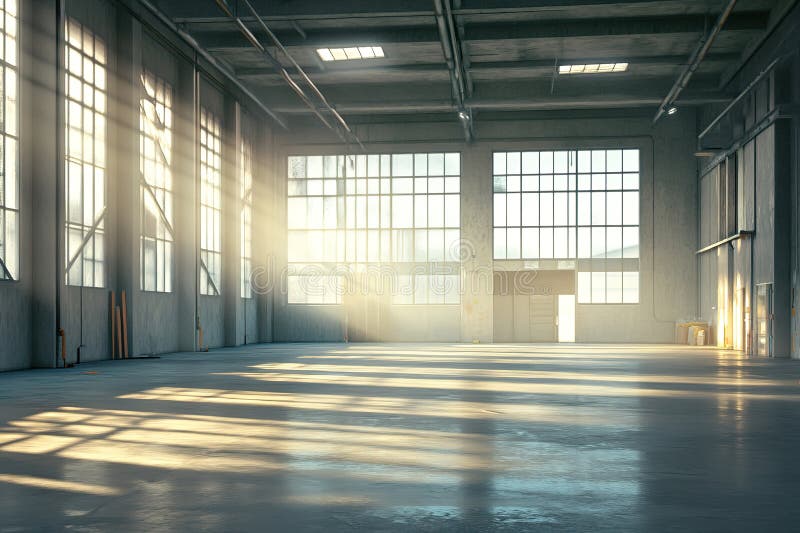 Empty Warehouse Interior with Concrete Walls and Floors, Sunlight ...