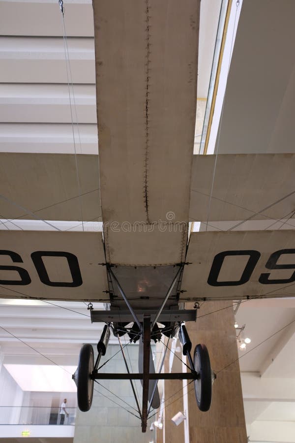 Vintage Biplane Displayed Indoors, Viewed from Below. Science Museum ...
