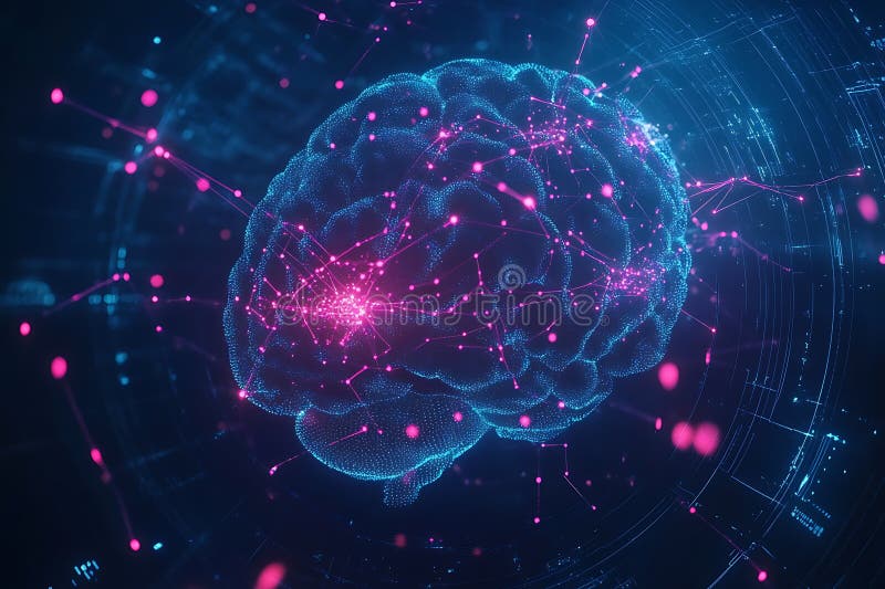 Luminous Dotted Brain with Pink Connections, Futuristic Neural Network ...