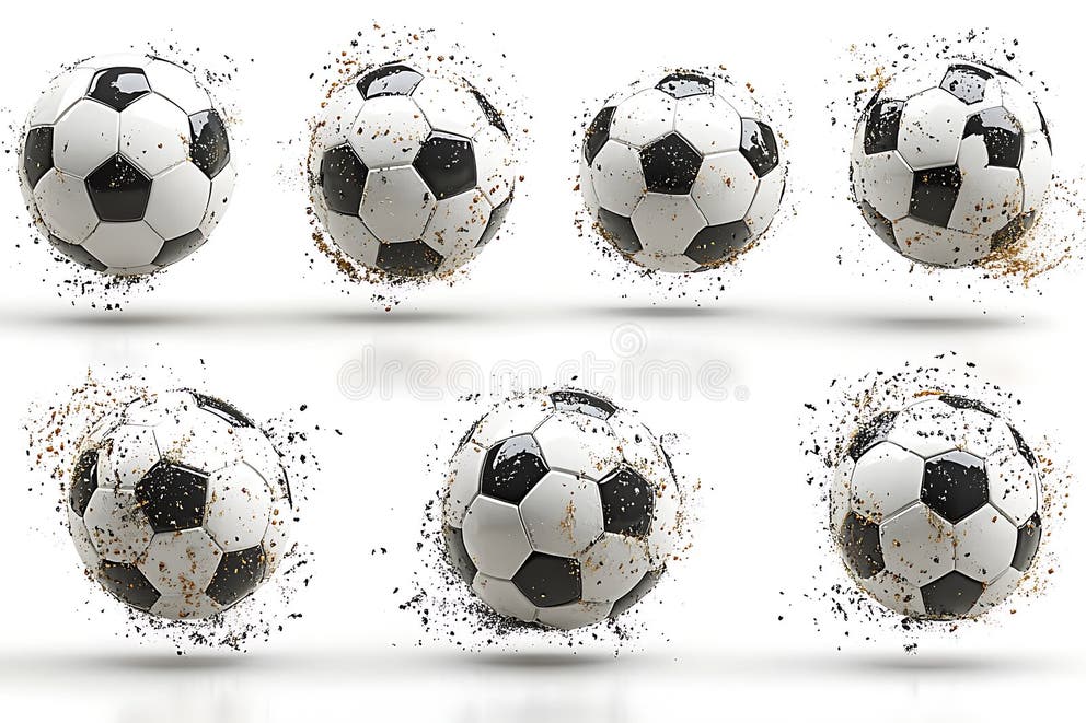 Soccer Balls with Black and White Panels and Splatter Effect on Clean ...