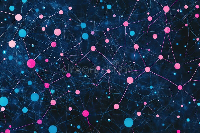 Abstract Network Interconnected Pink and Blue Nodes with Connecting ...