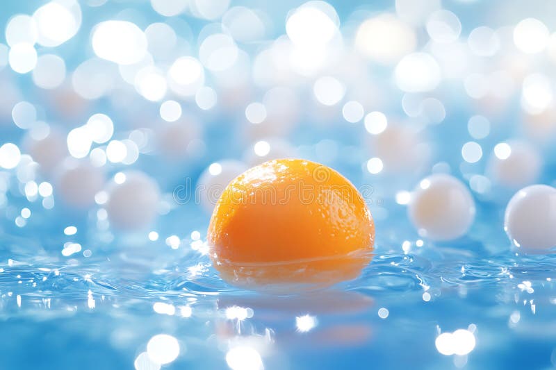 Spherical Orange Fruit in Water with Bokeh Lights Soft Light and ...