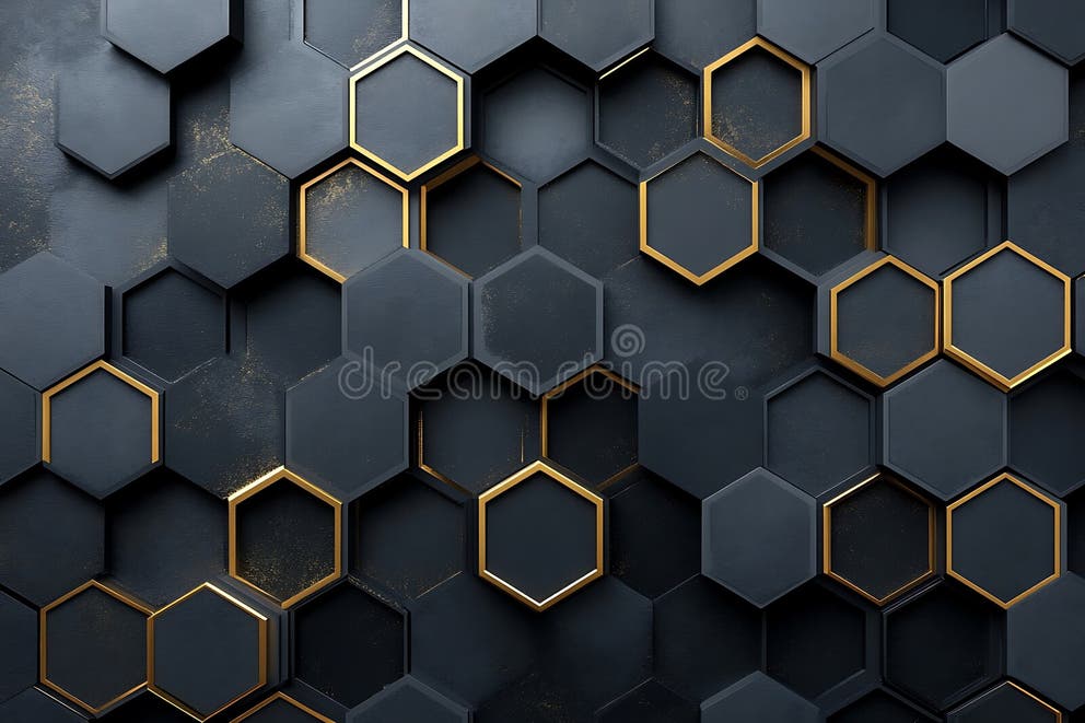 Dark Gray Hexagonal Tiles Pattern with Golden Outline Accents Geometric ...