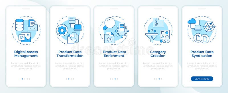 Features of PIM Blue Onboarding Mobile App Screen Stock Illustration ...