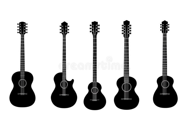 Row of Acoustic Guitars, Black Silhouette of Instruments, Simple ...