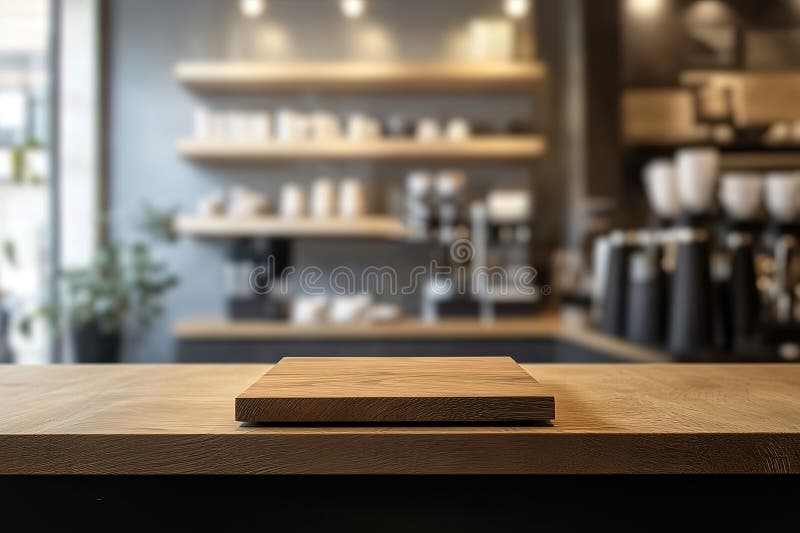 Rustic Wood Table Top with Blurred Cafe Background, Counter Surface for ...