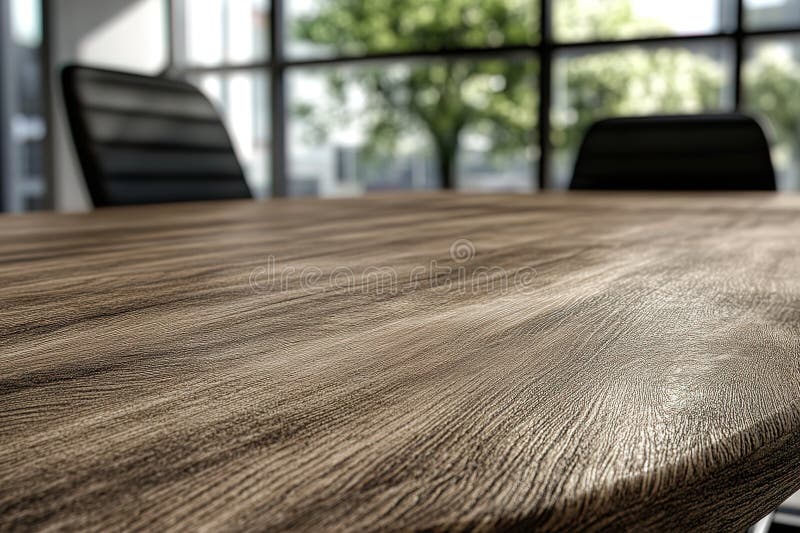 Rustic Wooden Conference Tabletop in a Meeting Room with Blurred Office ...