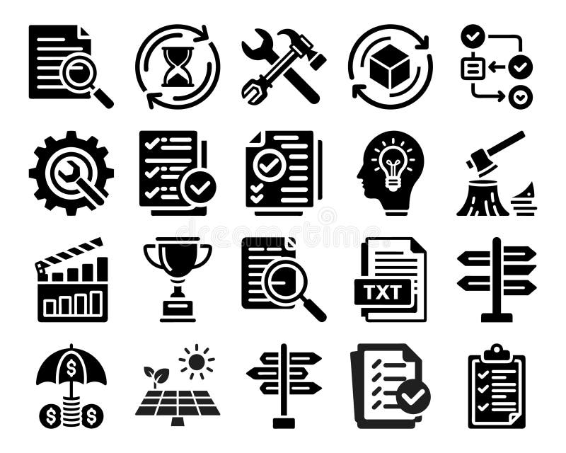 Black and White Pictogram Set Featuring Business, Productivity ...
