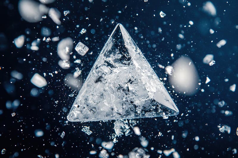 Ice Triangle Frozen Crystal with Shattered Pieces Against Deep Blue ...