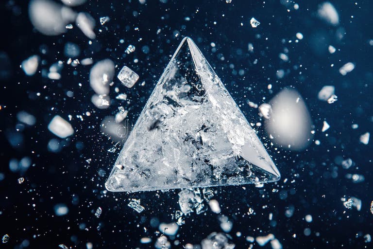 Ice Triangle Frozen Crystal with Shattered Pieces Against Deep Blue ...