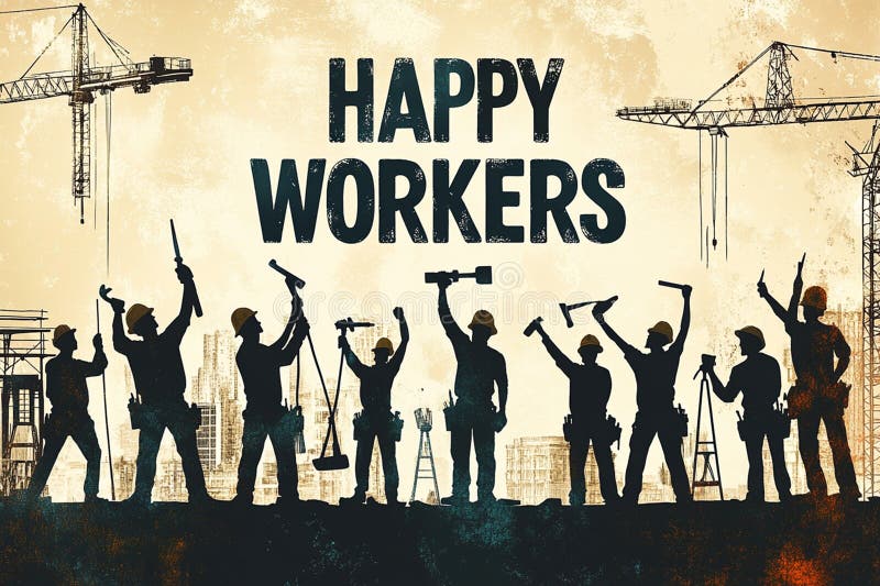 Silhouette of Construction Workers with Tools Celebrating Progress on ...