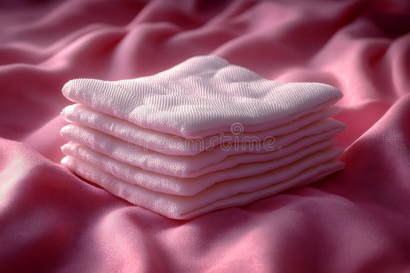 Stack of Soft, Pink Gauze Pads on Pink Satin Fabric Medical, Wound Care ...