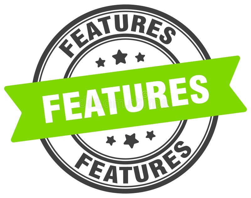 Features Stamp. Features Label on Transparent Background. Round Sign ...
