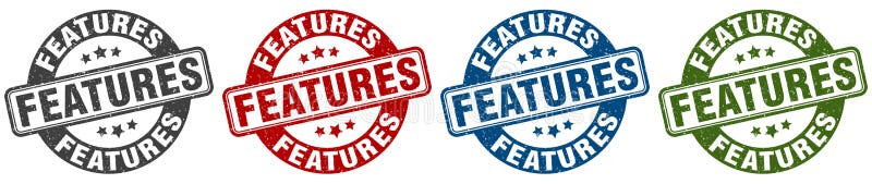 Features Stamp. Features Round Stamp Set Isolated on White Background ...