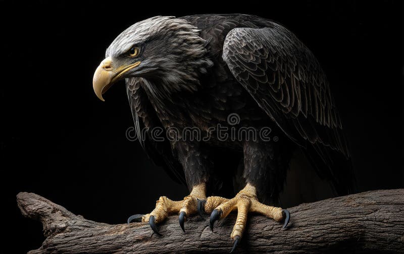 Majestic Eagle Perched on a Branch, Focused Gaze, Detailed Feathers ...