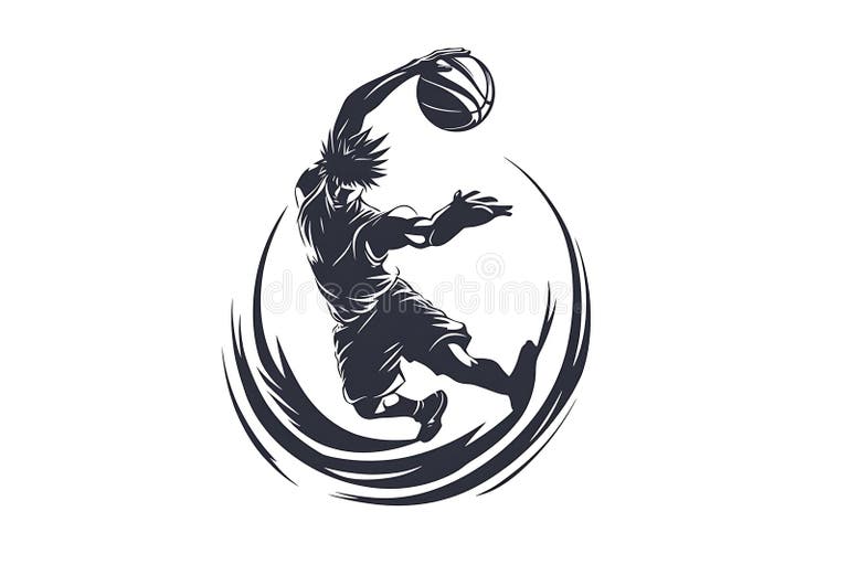 Stylized Basketball Player Dunking Silhouette with Dynamic Motion Lines ...