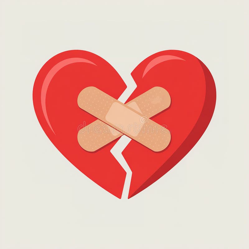 Broken Red Heart with Bandages on White Background, Mended Heart ...