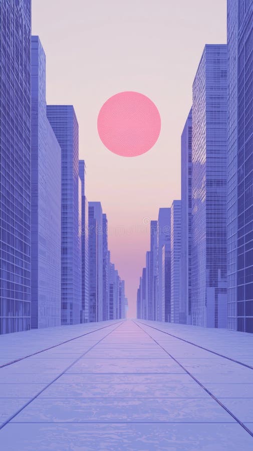 It Features a Stylized Sunset Over a Towering Building that Creates a ...