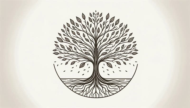 Eternal Roots: Monochrome Tree of Life Stock Illustration ...