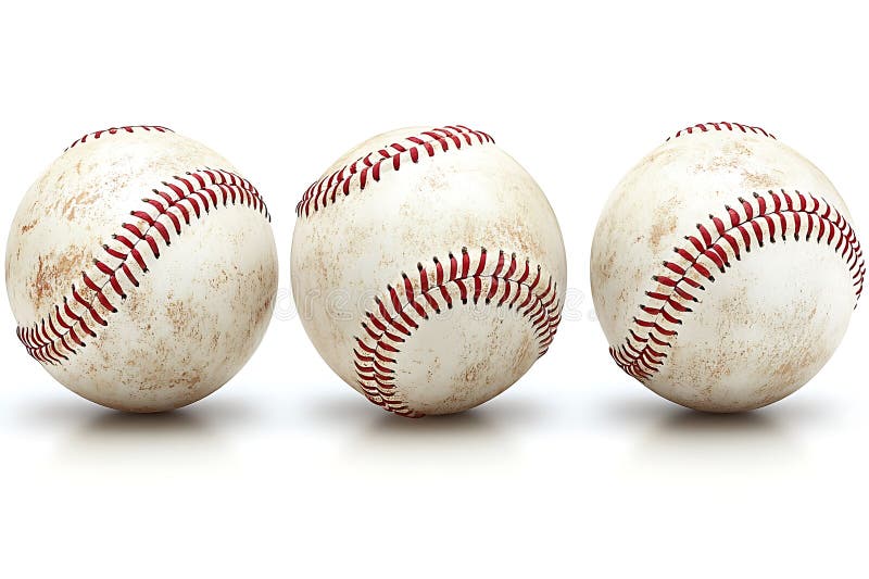 Three Baseball Balls, Textured Surface, Red Stitching, White Background ...